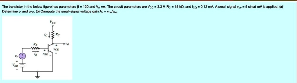 The transistor in the below figure has parameters β = 120 and VA = ∞ ...