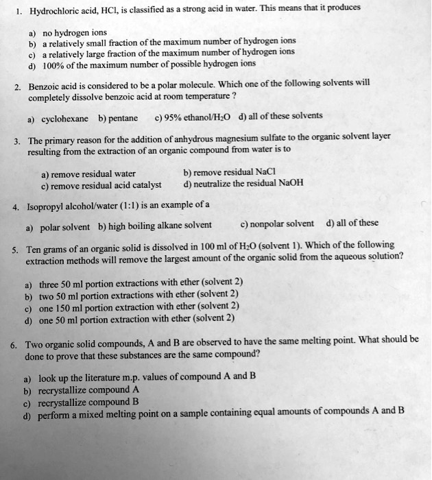SOLVED: Hydrochloric acid, HCL is classified as strong acid water. This ...