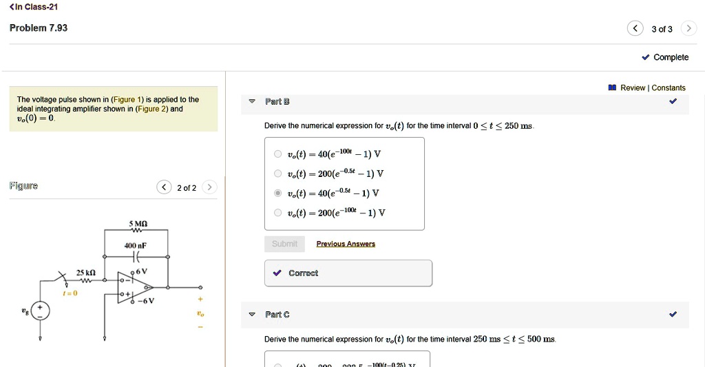 SOLVED: The voltage pulse shown in Figure 1 is applied to the ideal integrating amplifier shown ...