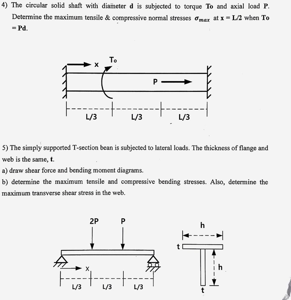 Solved 4 The Circular Solid Shaft With Diameter D Is Subjected To Torque T And Axial Load P
