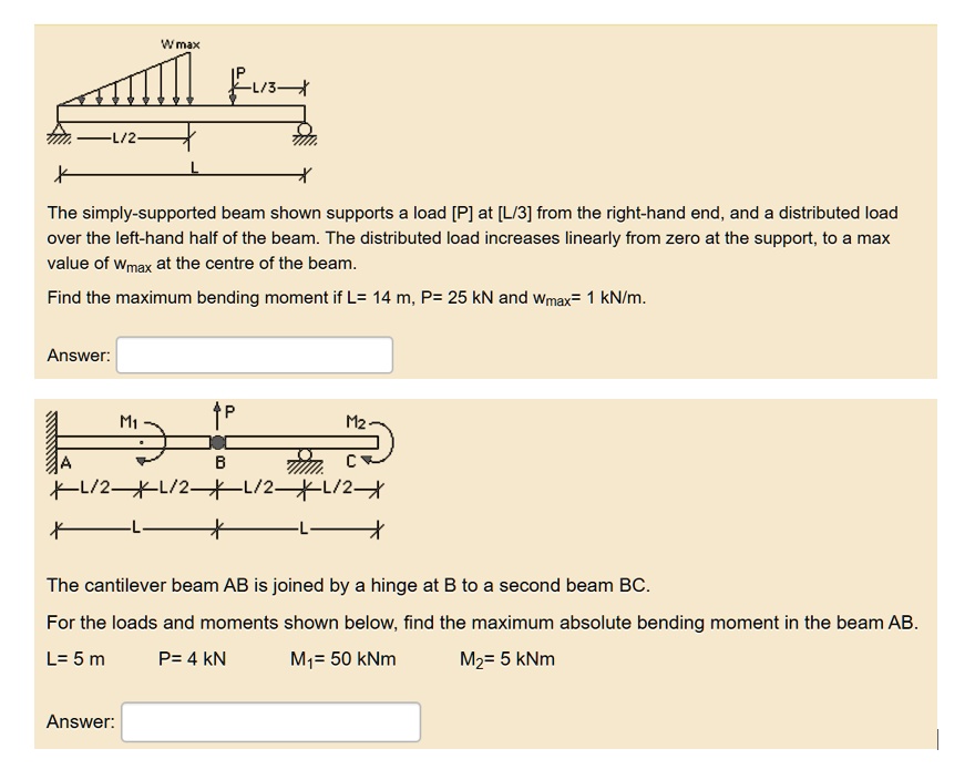 The simply-supported beam shown supports a load [P] at [L/3] from the right-hand end, and a ...