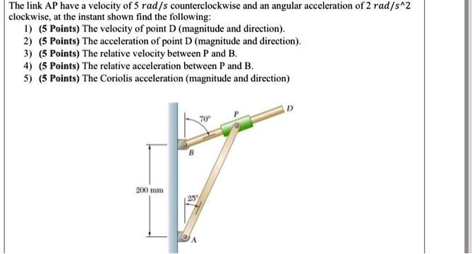 SOLVED: The link AP have a velocity of 5 rad/s counterclockwise and an angular acceleration of 2 ...