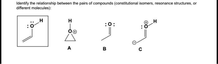 SOLVED: Identify the relationship between the pairs compounds (constitutiona isomers resonance ...