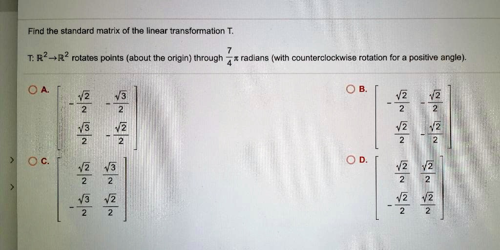 SOLVED:Find the standard matrix of the linear transformation T R2_R2 ...