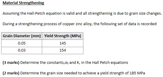 SOLVED: Material Strengthening Assuming the Hall-Petch equation is ...