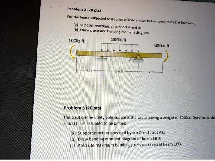 SOLVED: Problem 2 (20 pts): For the beam subjected to a series of loads shown below, determine ...