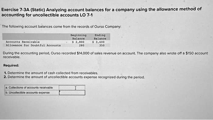 SOLVED: Exercise 7-3A (Static) Analyzing account balances for a company ...