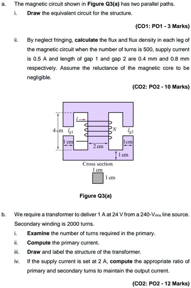 a. The magnetic circuit shown in Figure Q3(a) has two parallel paths. i. Draw the equivalent ...