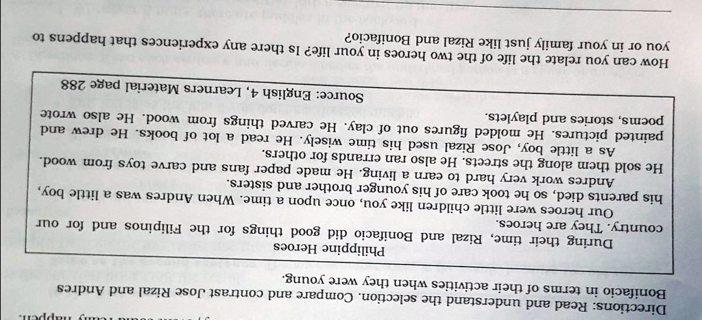 SOLVED: Directions: Read and understand the selection. Compare and ...