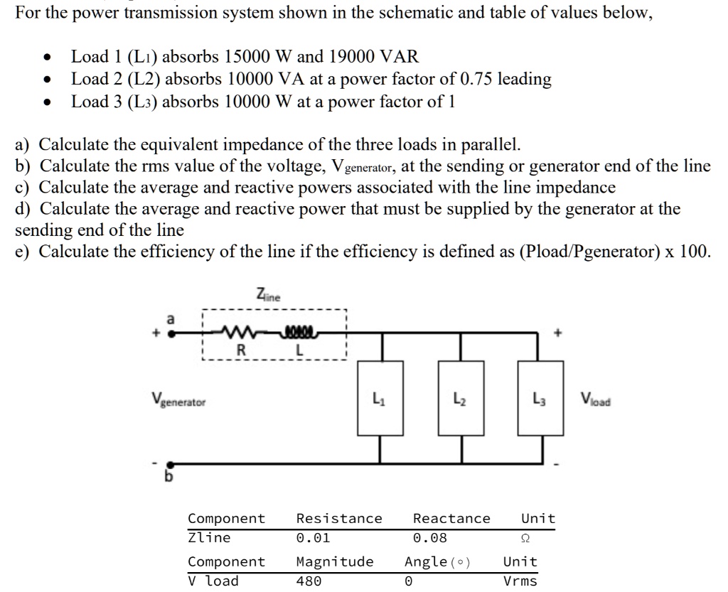 For the power transmission system shown in the schematic and table of ...