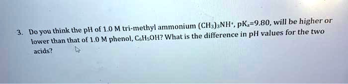 SOLVED: (CH3)NH2. pKa = 9.80, will be higher. Do you think the pH of 1. ...