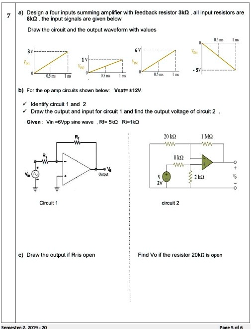 SOLVED: Design a four-input summing amplifier with a feedback resistor of 3k. All input ...