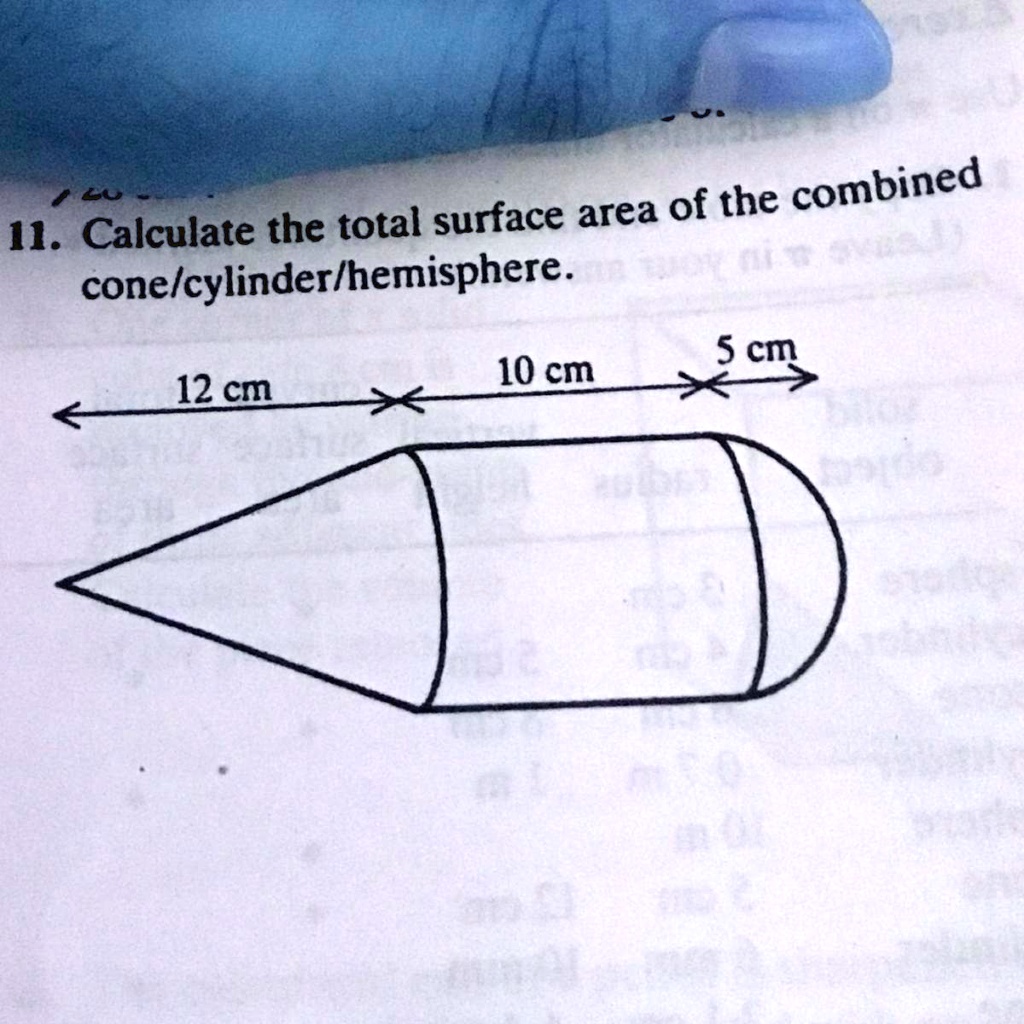 calculate the total surface area of the combined cone 12cmcylinder 10cmhemisphere 5cm ...