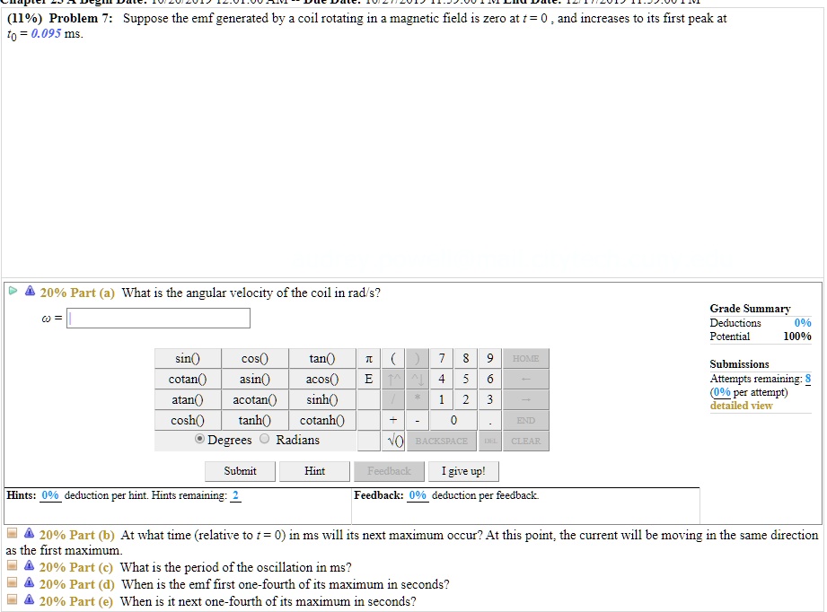 SOLVED: Text: (11%) Problem 0.095 ms. Suppose the emf generated by a ...