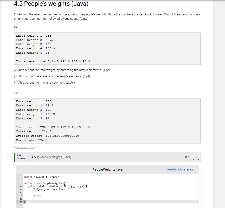 45 peoples weights java on one line each number followed by one space 2 ...