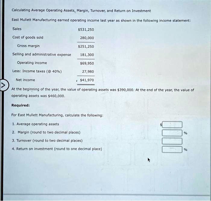 SOLVED: Calculating Average Operating Assets, Margin Turnover, and ...