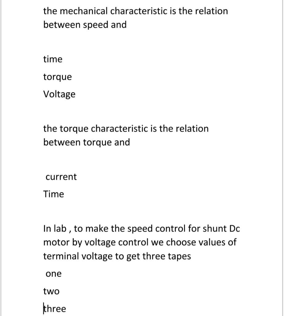 the mechanical characteristic is the relation between speed and time ...