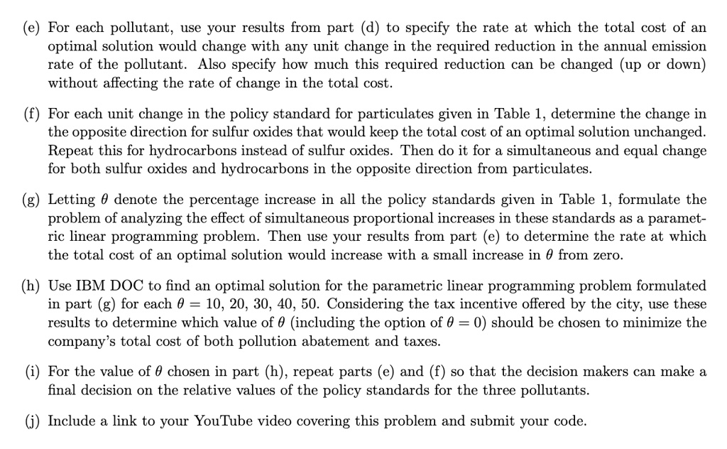 for each pollutant use your results from part d to specify the rate at which the total cost of ...