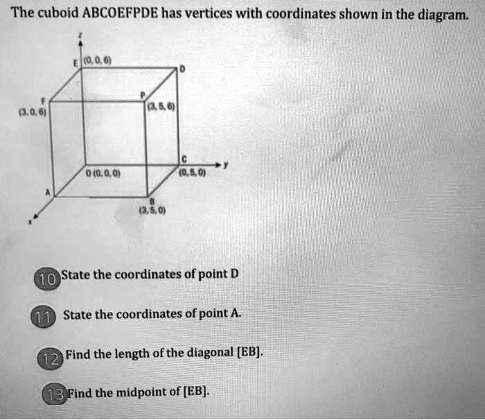 the cuboid abcoefpde has vertices with coordinates shown in the diagram ...