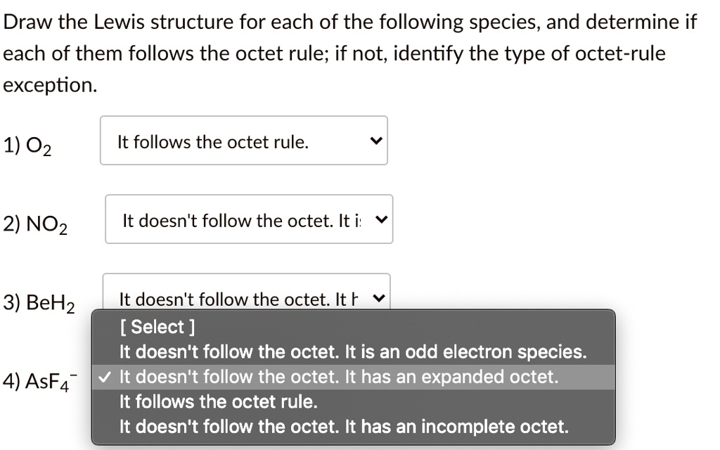 SOLVED: Draw the Lewis structure for each of the following species, and determine if each of ...
