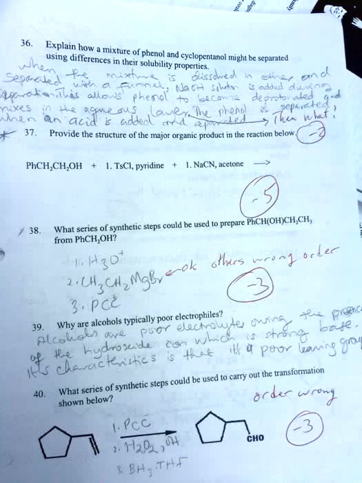 36. Explain how a mixture of phenol and cyclopentanol might be ...