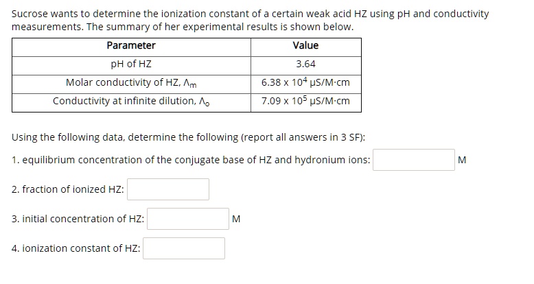 SOLVED: Sucrose wants to determine the ionization constant of certain ...