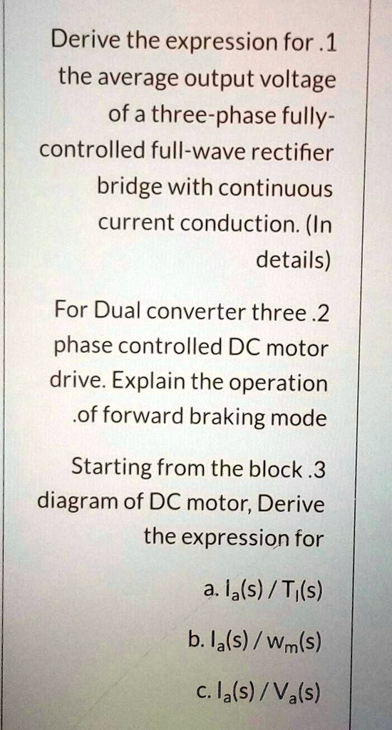 SOLVED: Derive the expression for the average output voltage of a three ... SOLVED: Derive the expression for the average output voltage of a three ...
