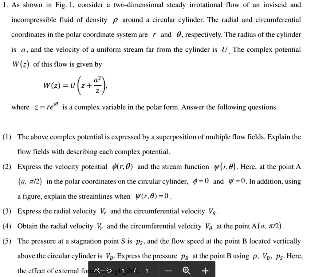 as shown in fig 1 consider two dimensional steady irrotational flow of an inviscid and ...