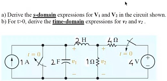 SOLVED: Texts: 1. Derive the s-domain expressions for Vi and V in the circuit shown. 2. For t ...
