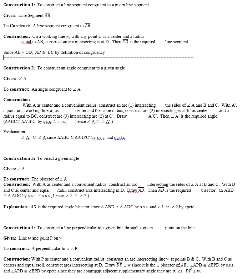 SOLVED: Construction 1: To construct a line segment congruent to a given line segment Given ...