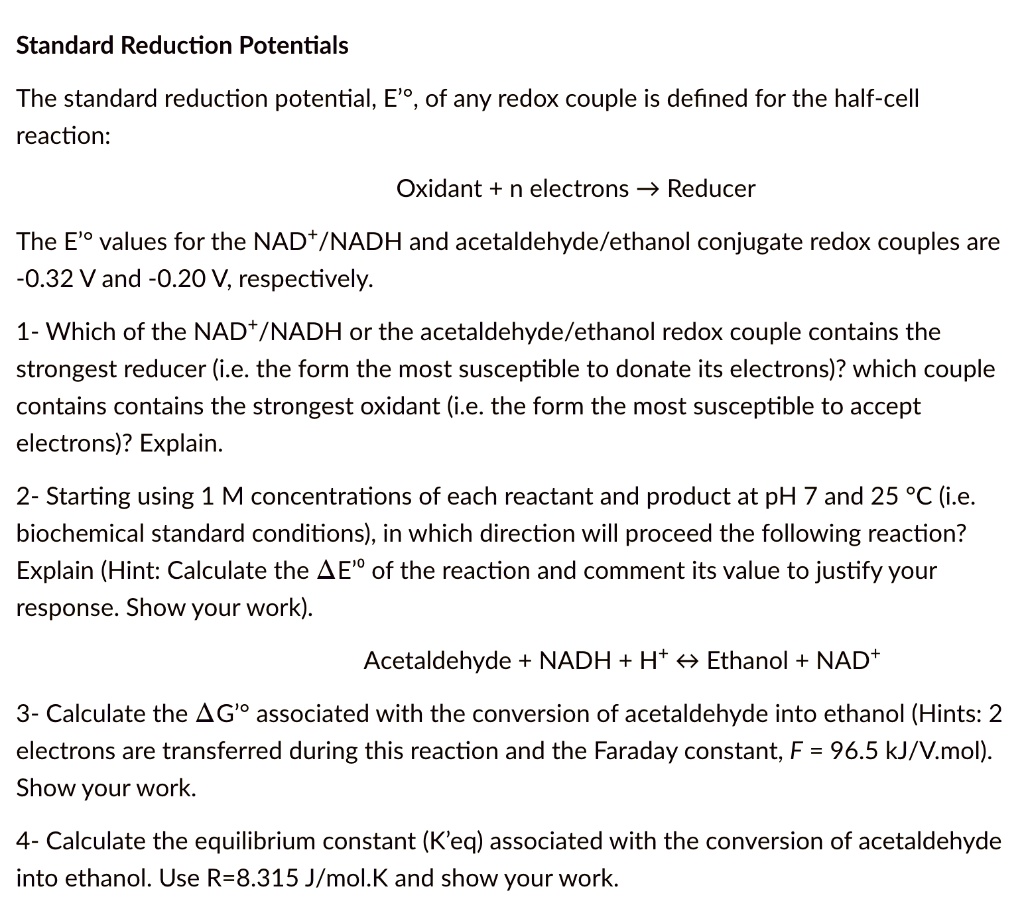 SOLVED:Standard Reduction Potentials The standard reduction potential ...