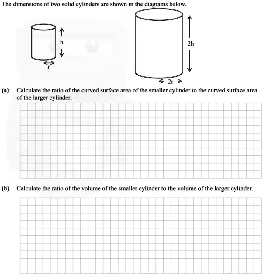 SOLVED: The dimensions of two solid cylinders are shown in the diagrams below. h 2r (a ...
