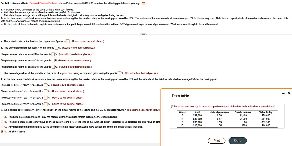 SOLVED: a. Calculate the portfolio beta on the basis of the original ...