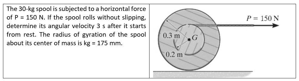 SOLVED: The 30-kg spool is subjected to a horizontal force of P 150 N If the spool rolls without ...