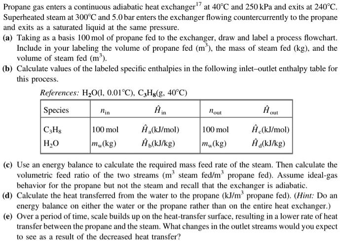 Propane gas enters a continuous adiabatic heat exchanger¹7 at 40°C and ...