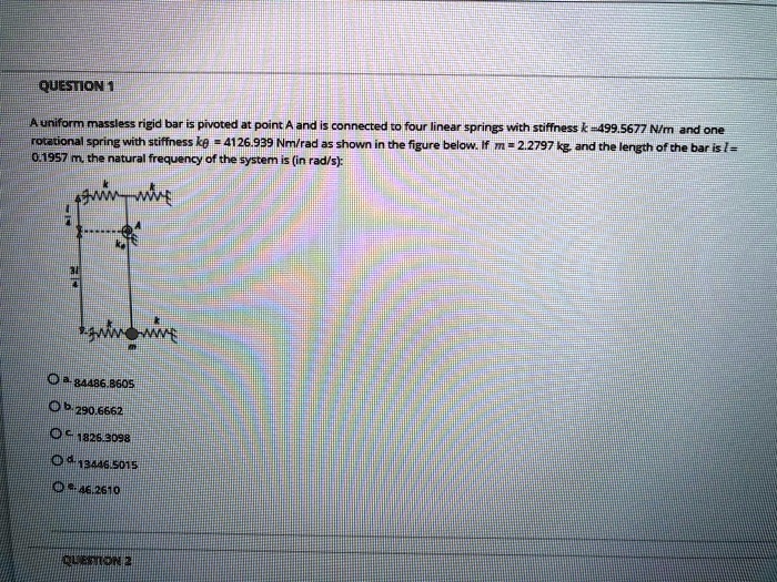 SOLVED: A uniform massless rigid bar is pivoted at point A and is ...
