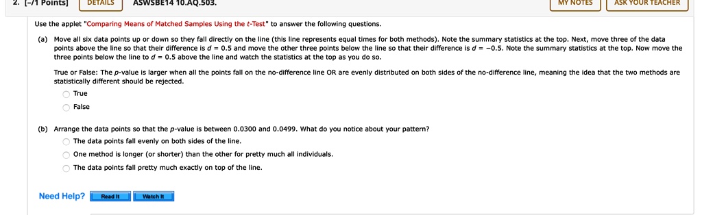 SOLVED: DETAILS ASSESSMENT OF IQ NO ASK YOUR TEACHER Use the applet "Comparing means Matched ...