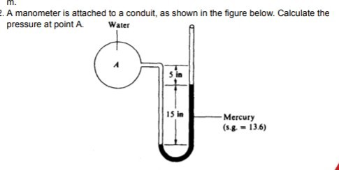 m. A manometer is attached to a conduit, as shown in the figure below. Calculate the pressure at ...