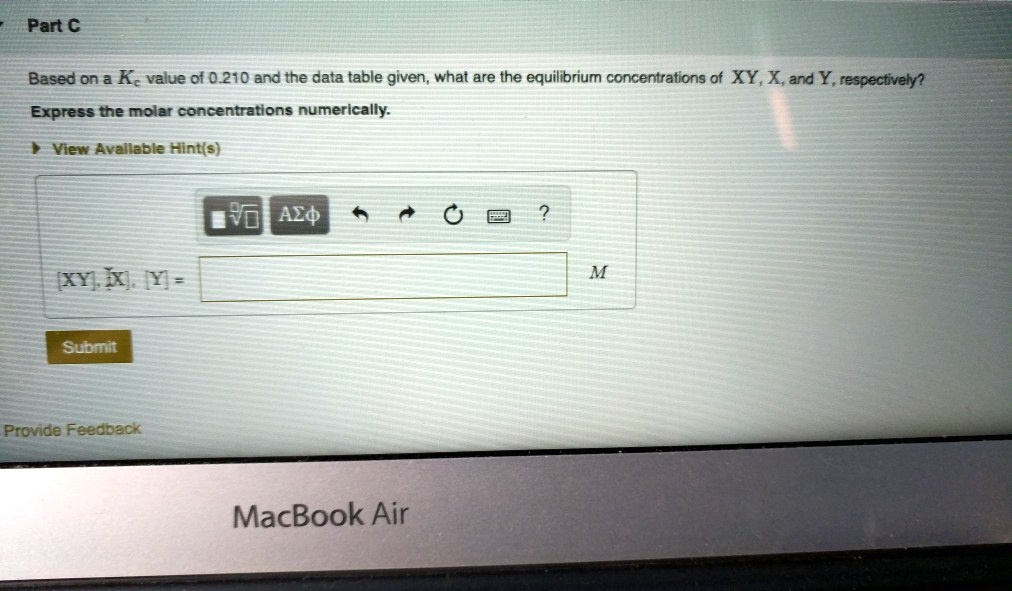SOLVED: Part C Based on a Kc value of 0.210 and the [ data table given, what are the equilibrium ...