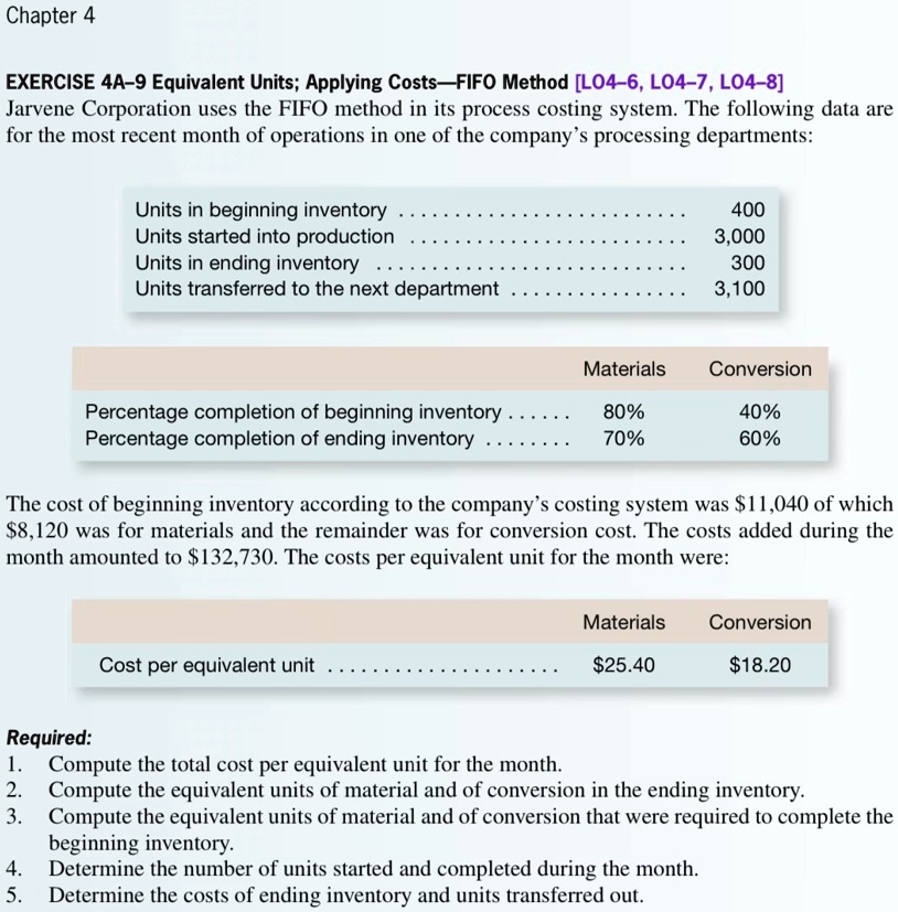 SOLVED: Chapter 4 EXERCISE 4A-9 Equivalent Units;Applying Costs-FIFO ...