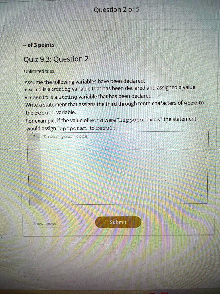 Solved Question 2 Of 5 3 Points Quiz 93 Question 2 Unlimited Tries Assume The Following 