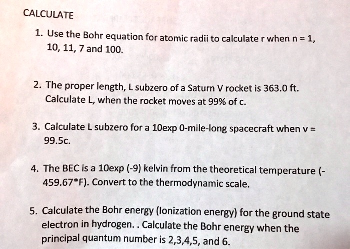 CALCULATE 1. Use the Bohr equation for atomic radii t… - SolvedLib