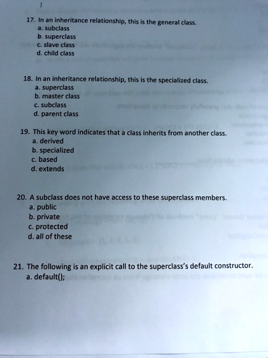 Video Solution 17 In An Inheritance Relationship This Is The General Class A Superclass B