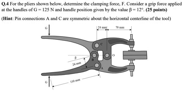 q4 for the pliers shown below determine the clamping force fconsider a ...