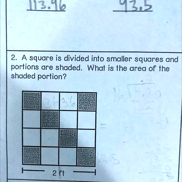 2. A square is divided into smaller squares and portions are shaded. What is the area of the ...
