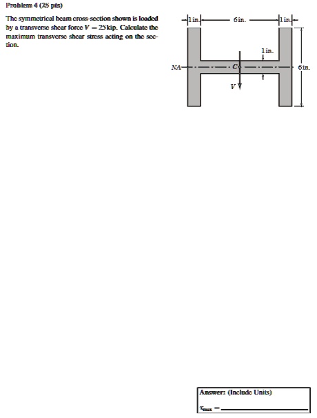 Problem 4 (25 pts) The symmetrical beam cross-section shown is loaded ...
