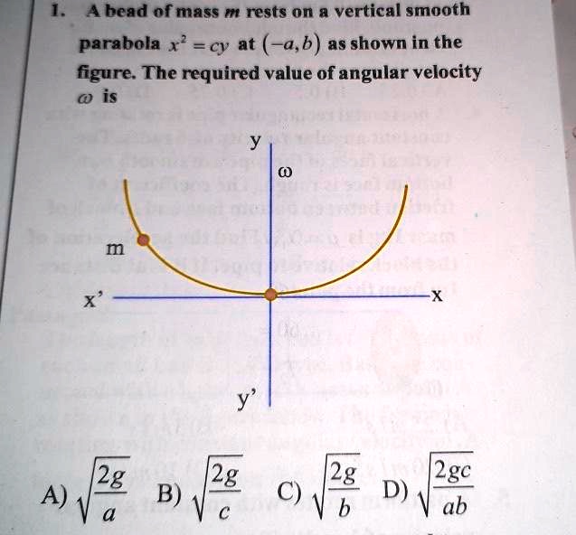 abead of mass m rests on a vertical smooth parabola x cy at ab as shown ...
