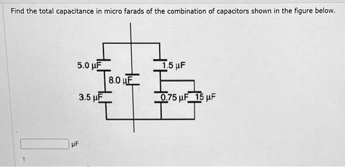 find the total capacitance in micro farads of the combination of capacitors shown in the figure ...