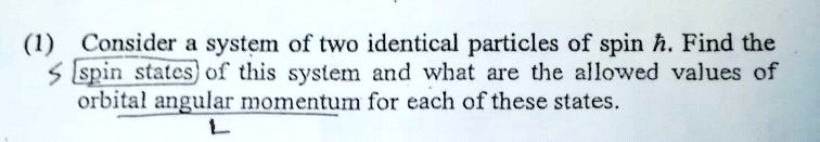 (1) Consider a system of two identical particles of spin ħ. Find the ...