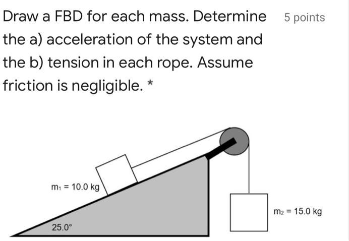 draw a fbd for each mass determine the a acceleration of the system and ...